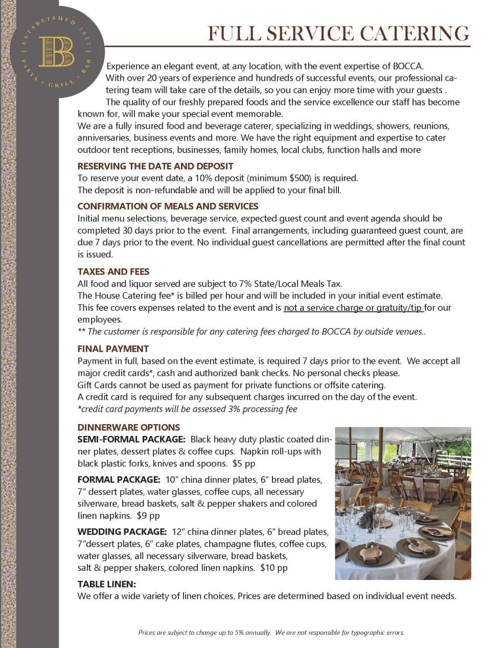 Functions Menu - Bocca Fairhaven