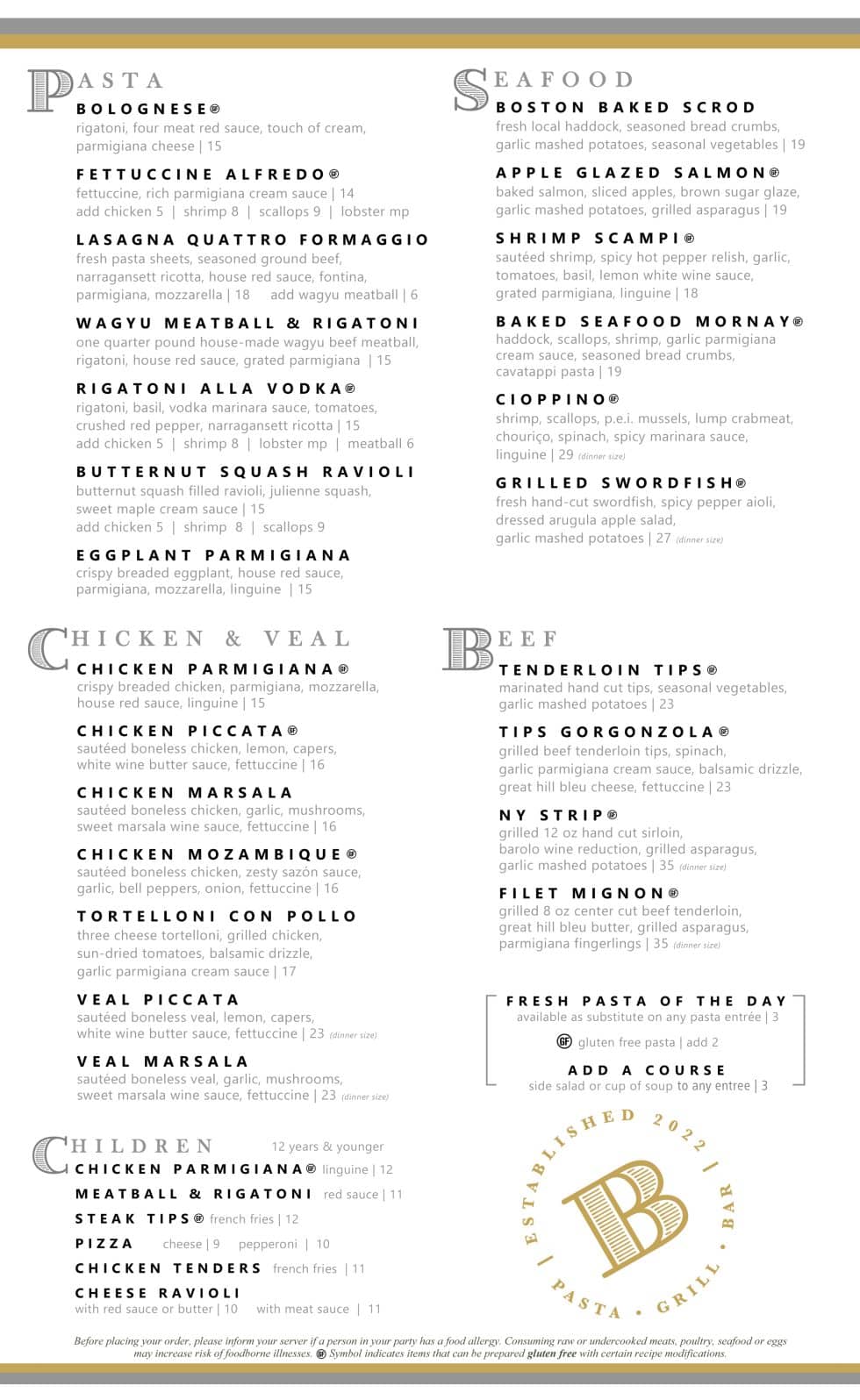 Lunch Menu - Bocca Fairhaven