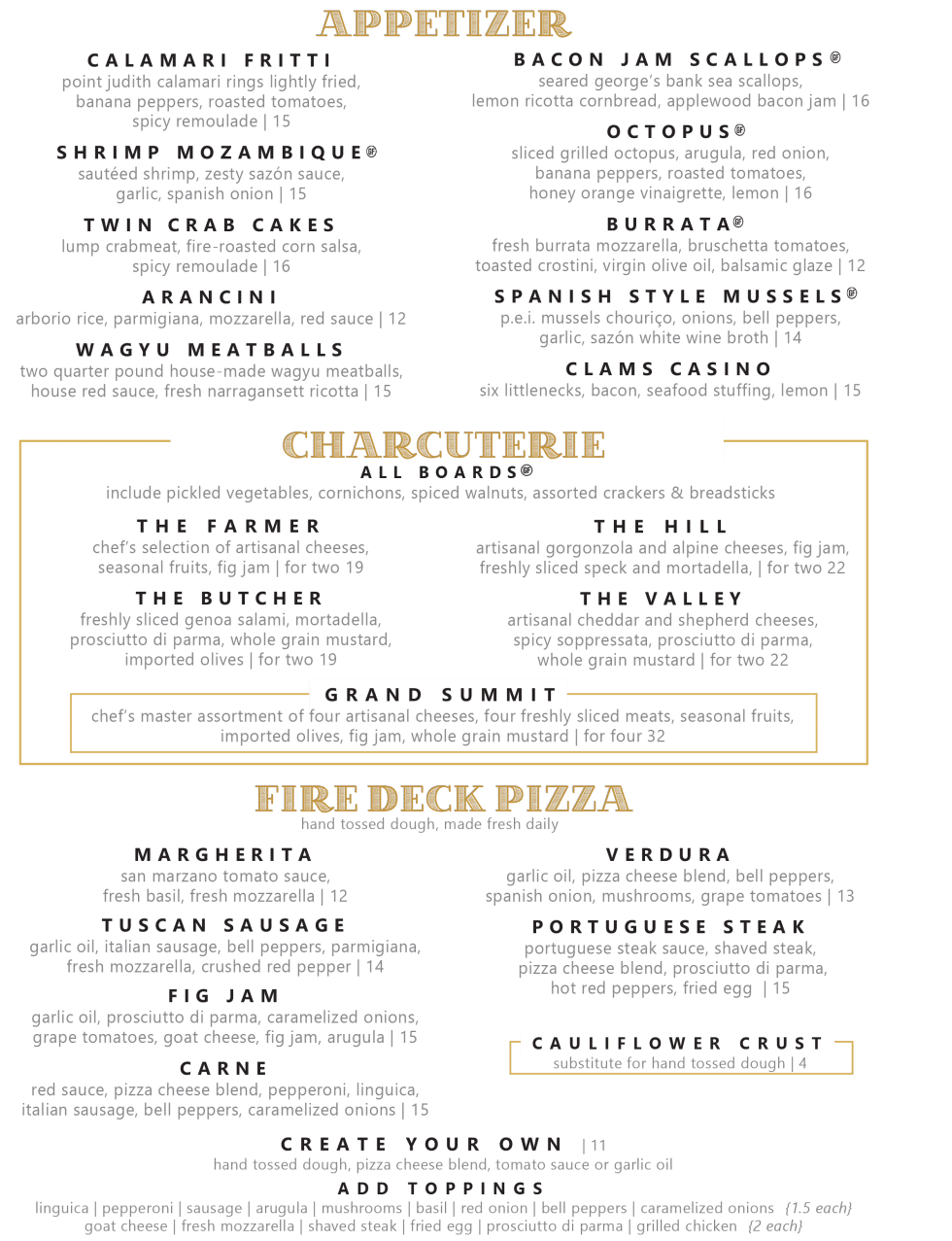 Dinner Menu - Bocca Fairhaven