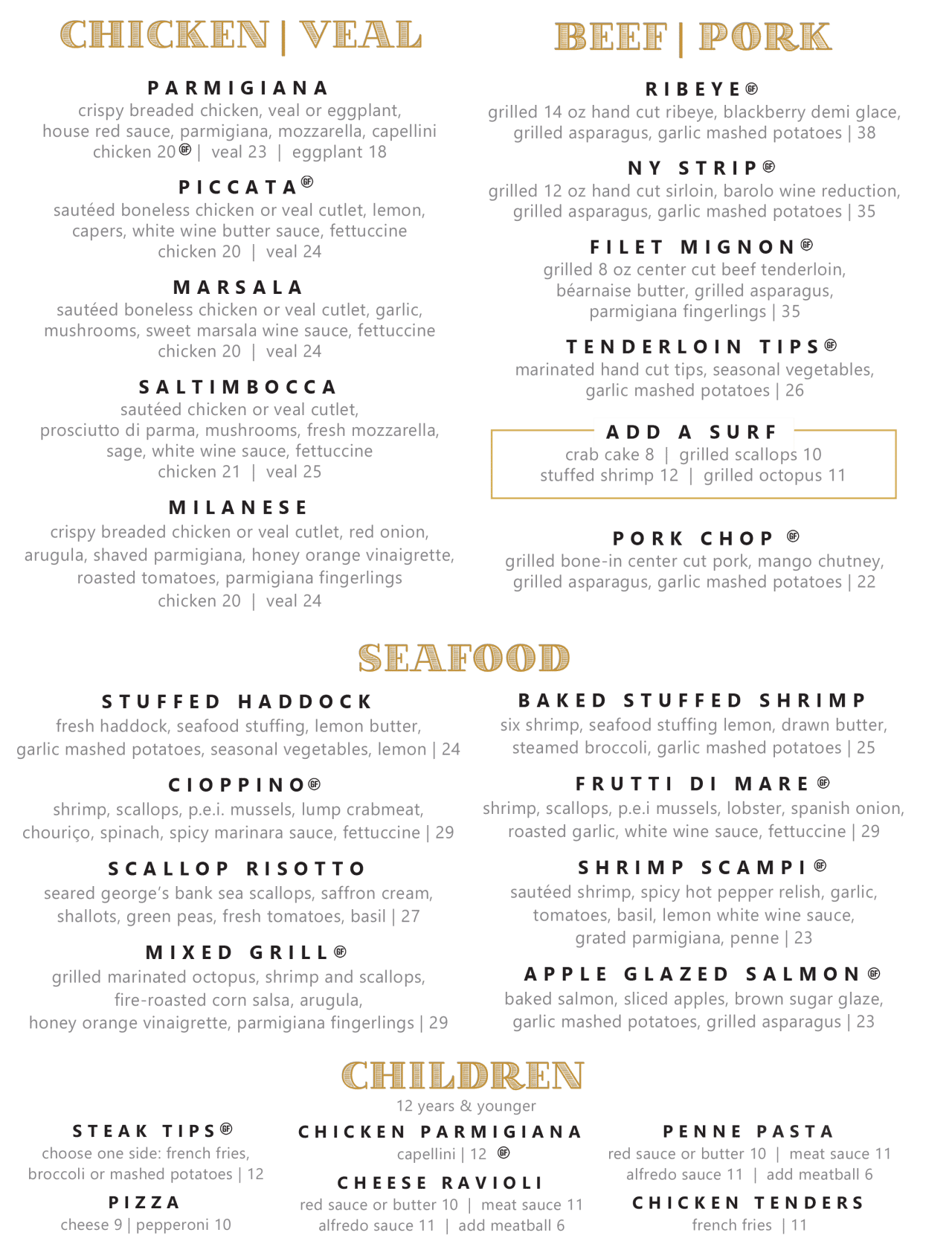 Dinner Menu - Bocca Fairhaven