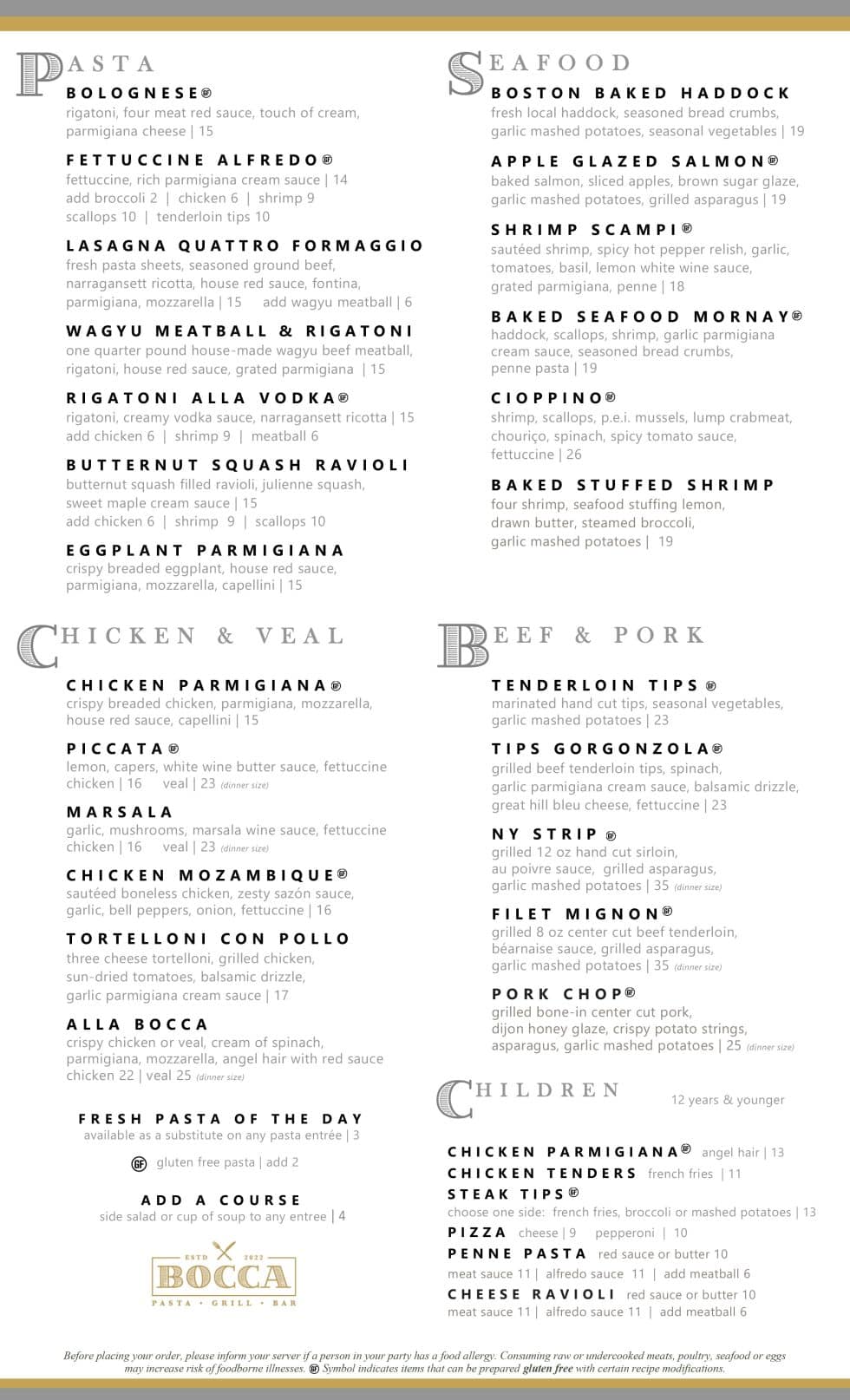 Lunch Menu - Bocca Fairhaven