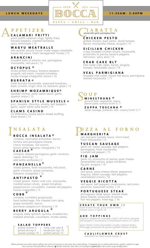 Lunch Menu - Bocca Fairhaven