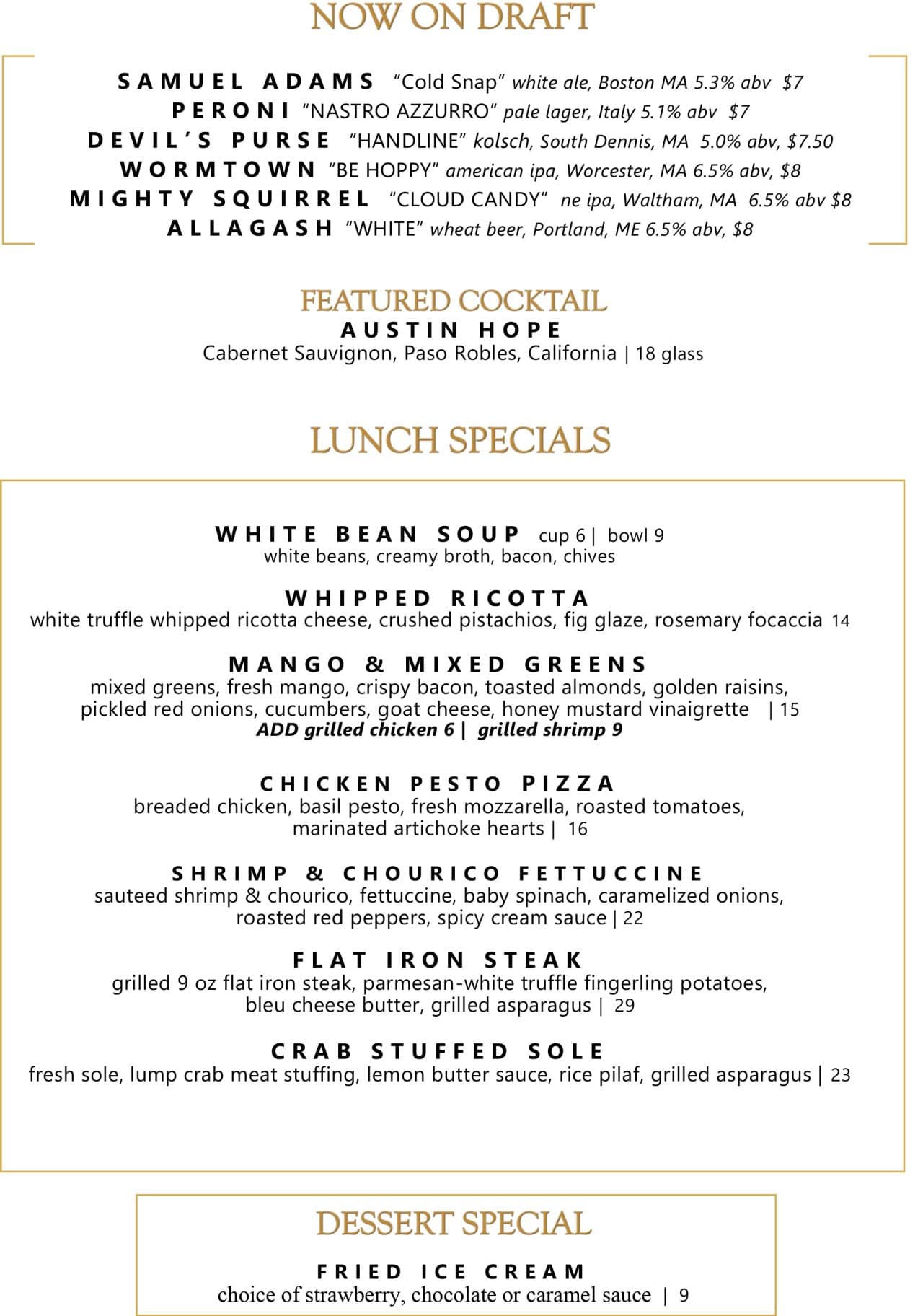 Chef's Specials - Bocca Fairhaven