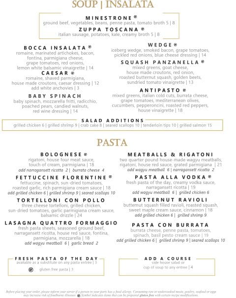 Dinner Menu - Bocca Fairhaven