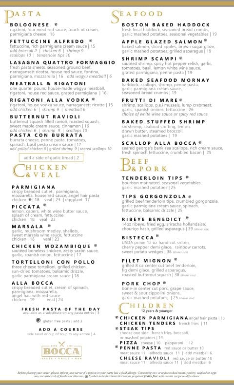 Lunch Menu - Bocca Fairhaven