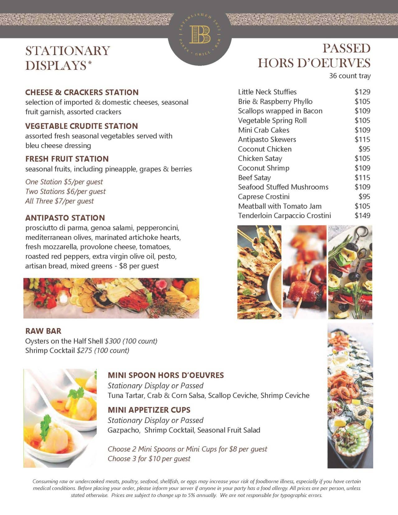 Functions/Catering Menu - Bocca Fairhaven