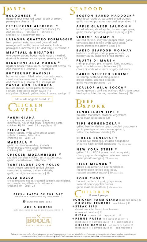 Lunch Menu - Bocca Fairhaven