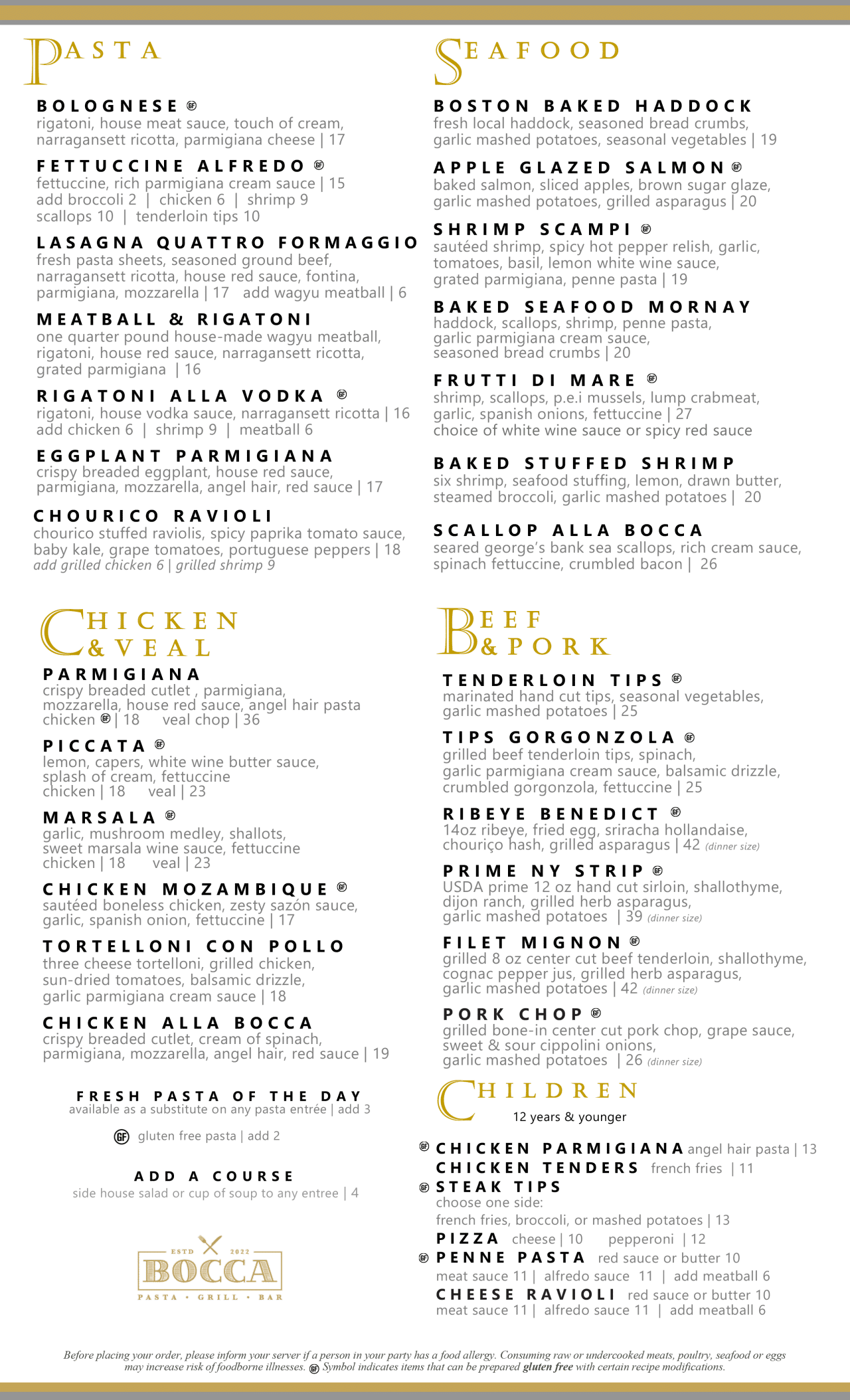 Lunch Menu - Bocca Fairhaven