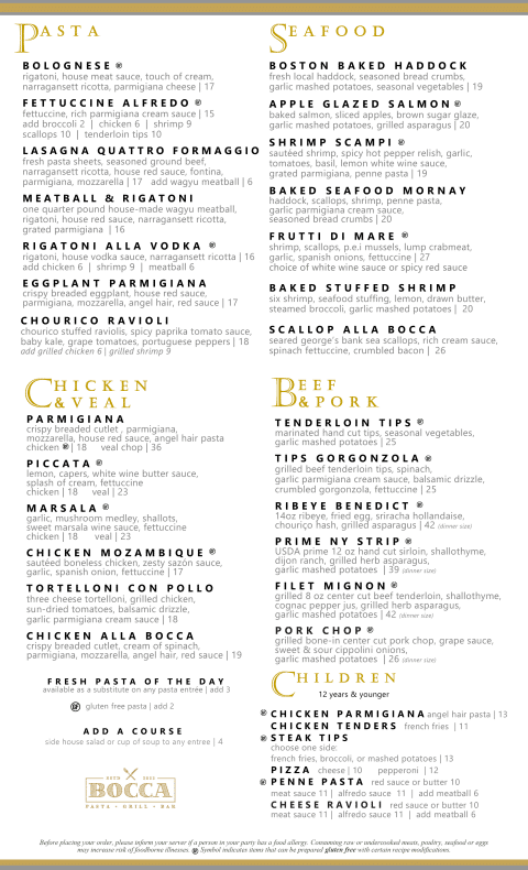 Lunch Menu - Bocca Fairhaven