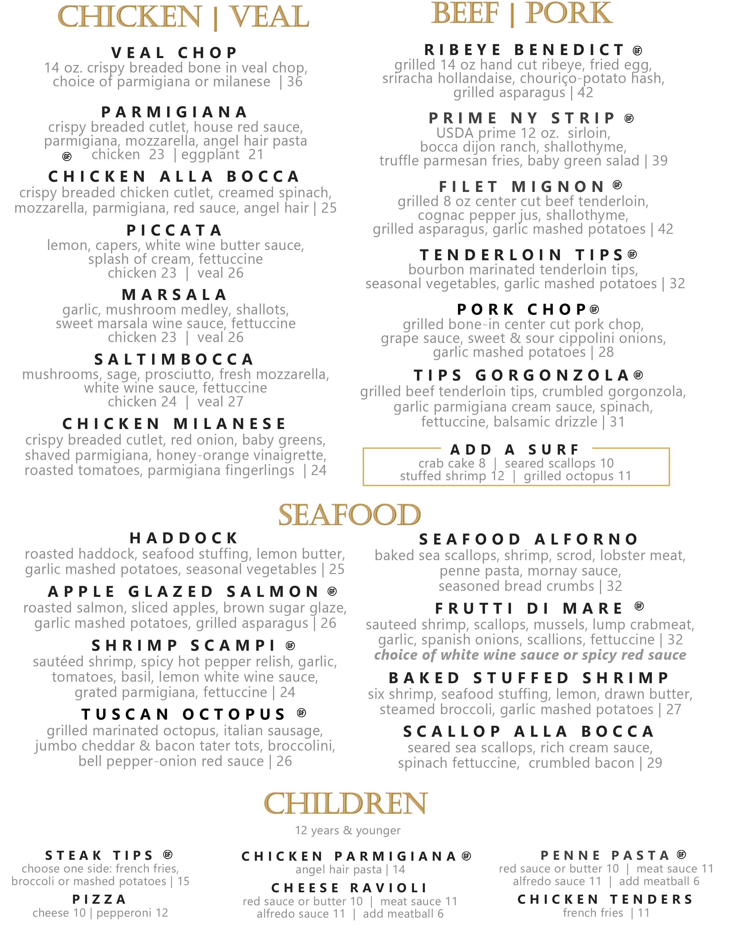 Dinner Menu - Bocca Fairhaven